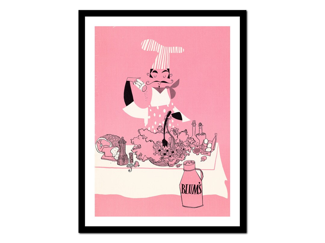 Kitchen Art Print - Cooking Food Pink Abstract - Vintage Poster ...