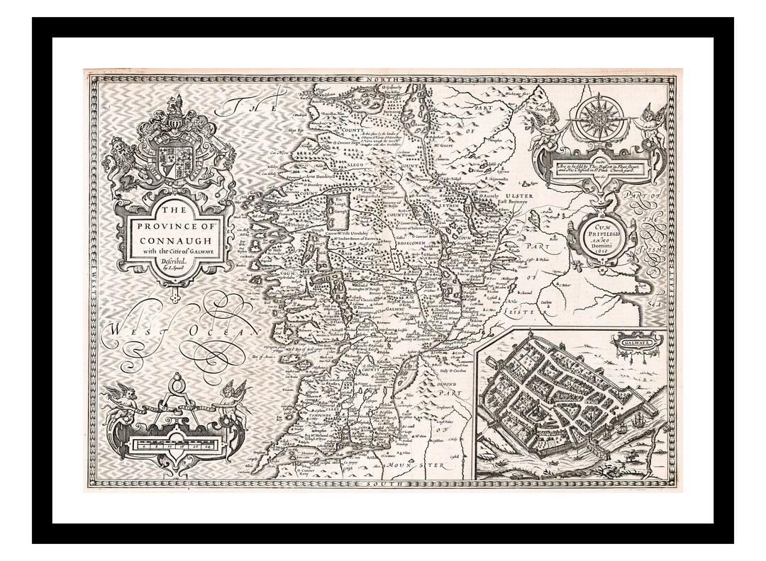 Old Map of Galway Ireland Europe 1610 - Art Print - Vintage Poster ...