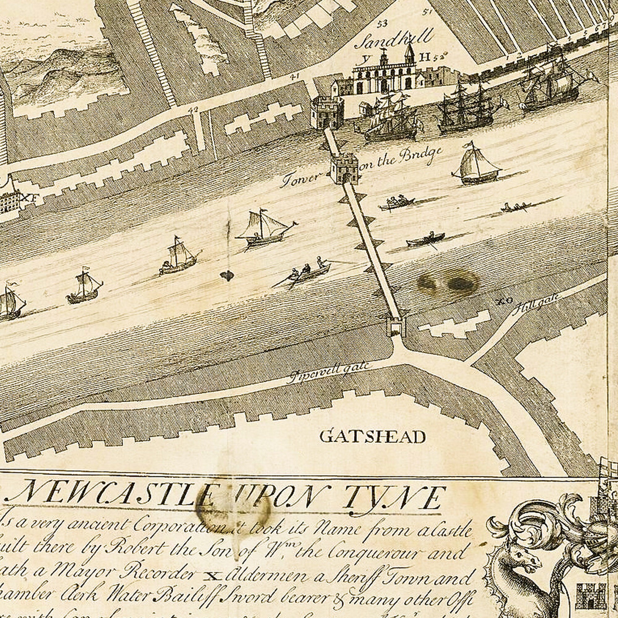 Old Map of Newcastle England UK Europe 1723 - Art Print - Vintage ...