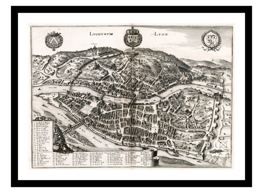 Old Map of Lyon France Europe 1662 - Art Print - Vintage Poster ...