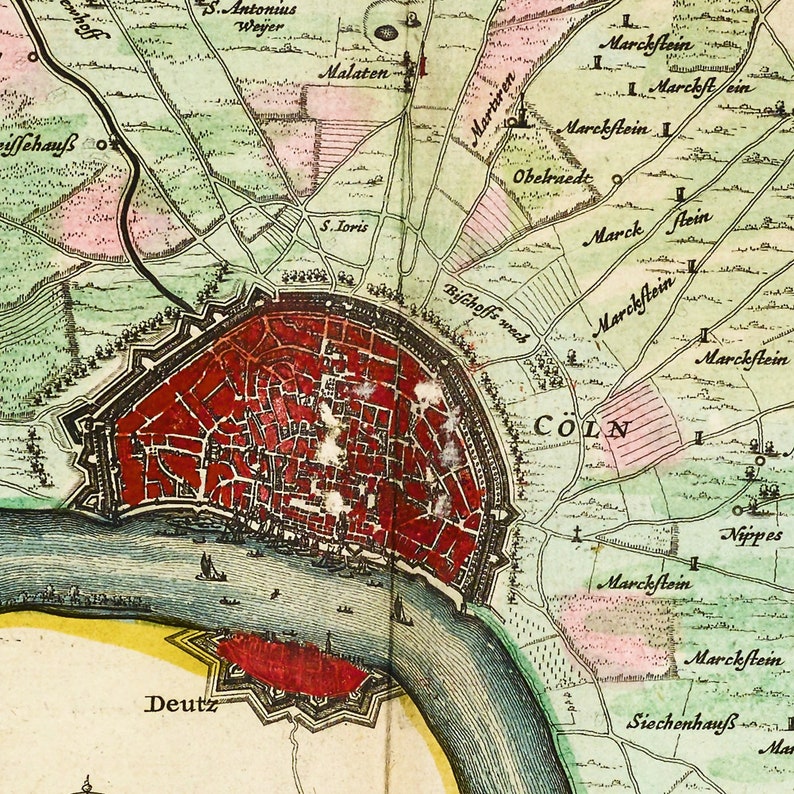 Old Map of Cologne Germany Europe 1665 - Art Print - Vintage Poster ...