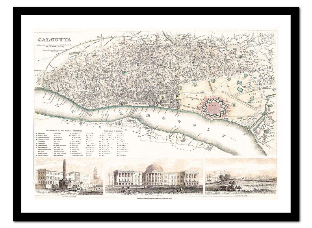 Old Map of Calcutta India Asia 1842 - Art Print - Vintage Poster ...