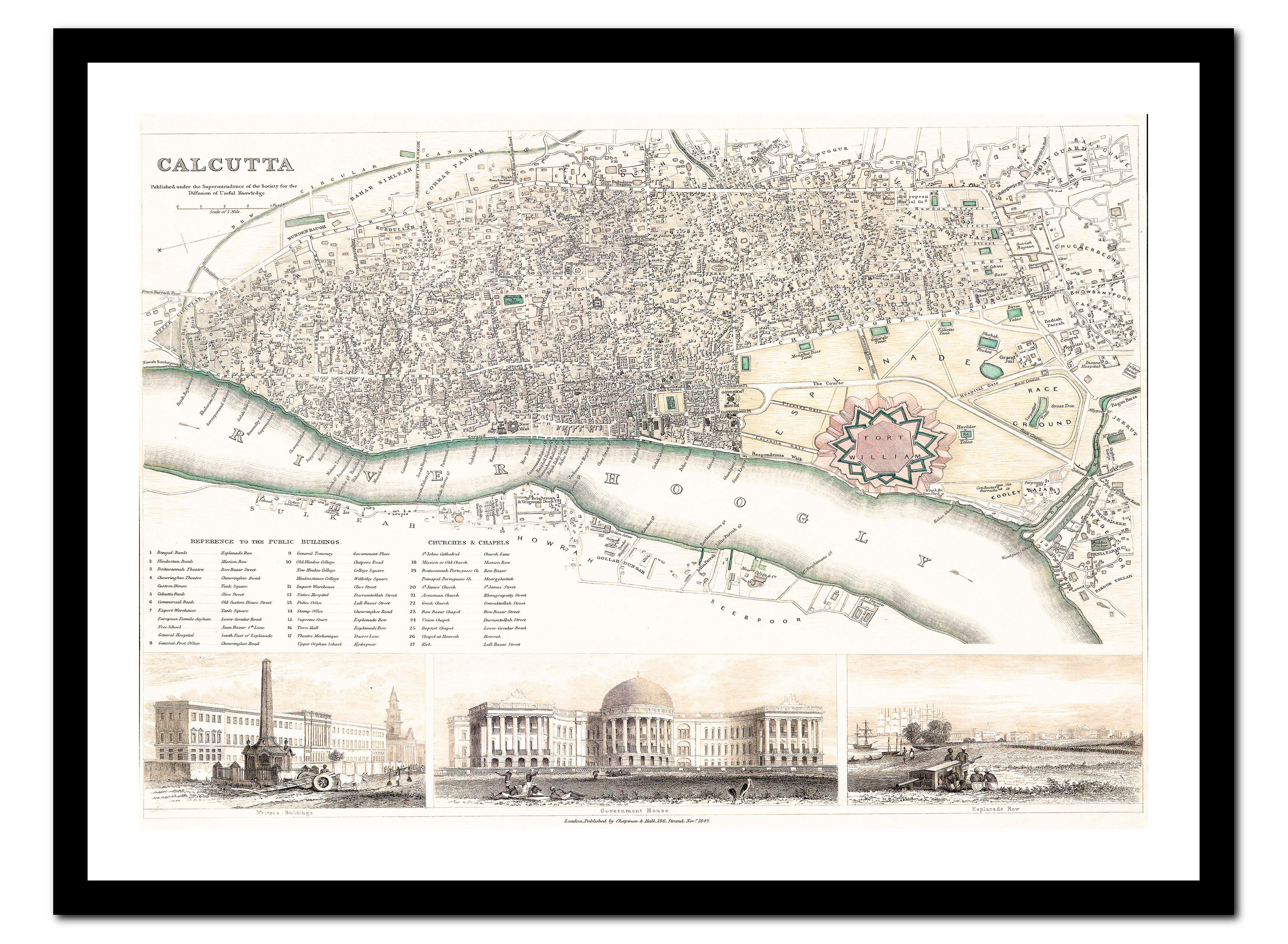 Old Map of Calcutta India Asia 1842 Art Print Vintage Poster Antique ...