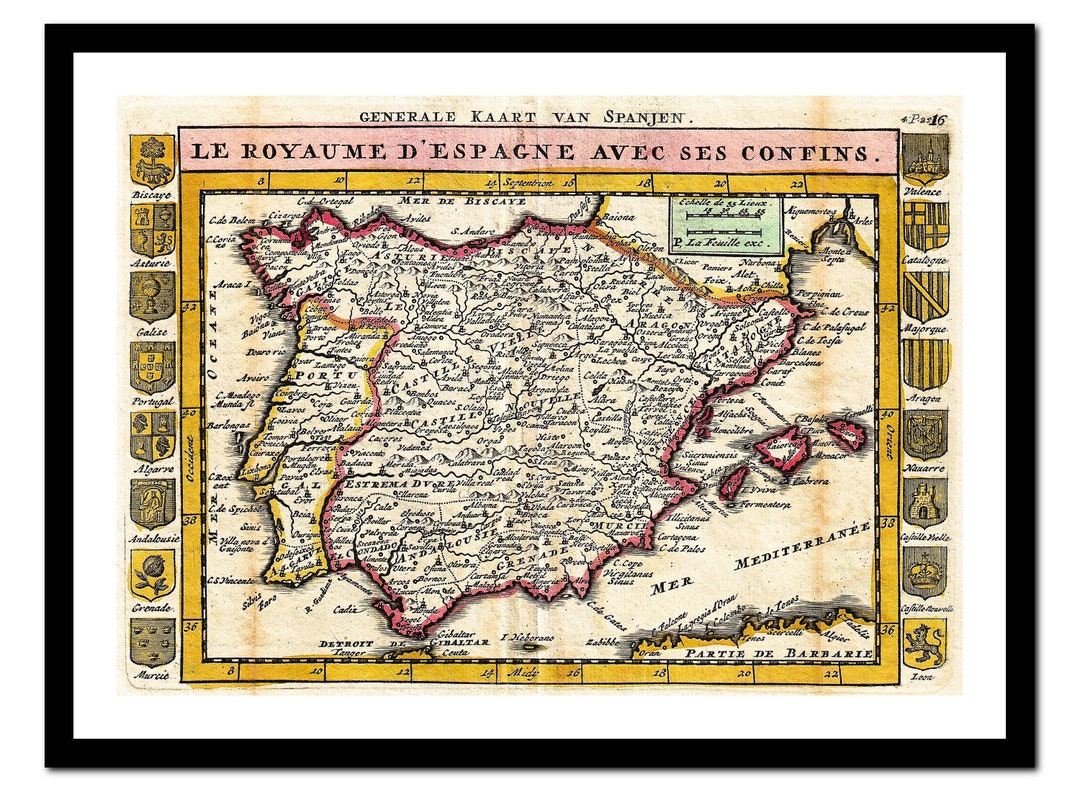 Old Map of Spain Portugal Europe 1747 - Art Print - Vintage Poster ...