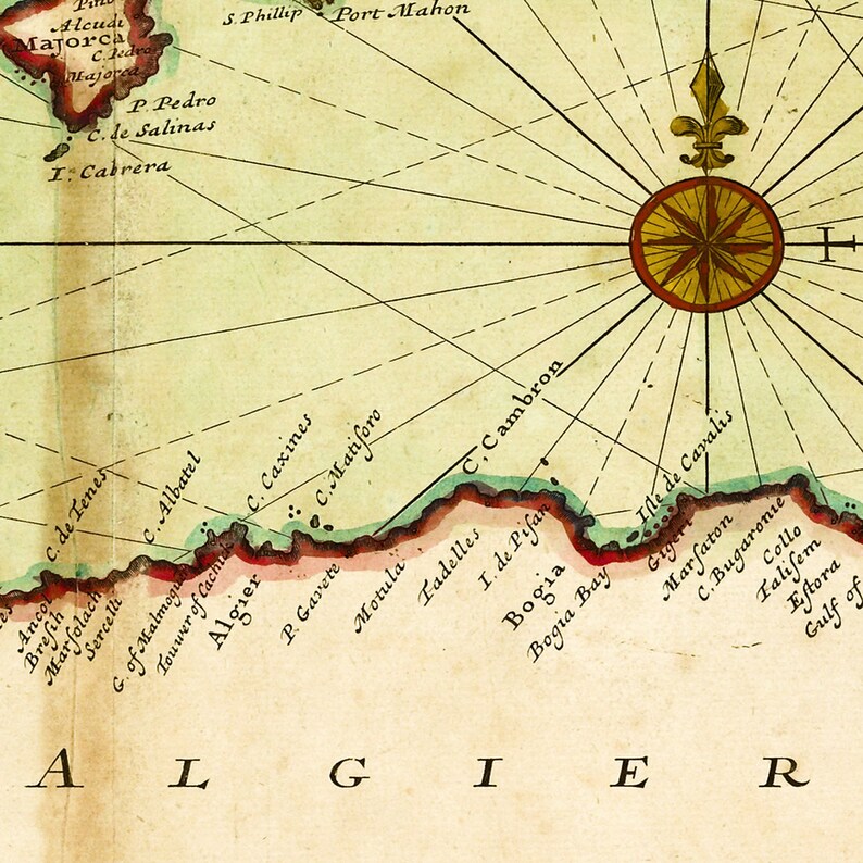 Old Map of Mediterranean Sea 1702 Map Art Print Vintage Poster Antique ...