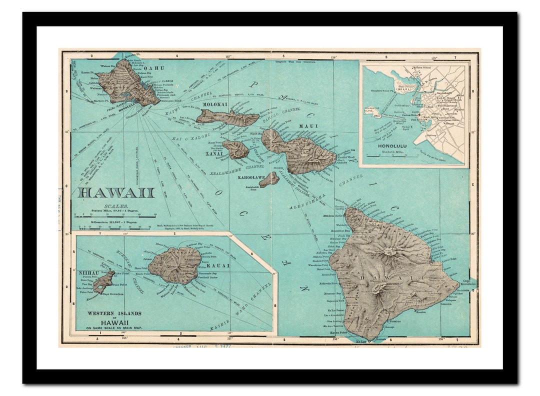 Old Map of Honolulu Hawaii USA America 1898 - Art Print - Vintage ...