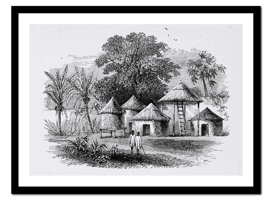 African Art Print - Tribe Black and White Sketch - Vintage Poster ...