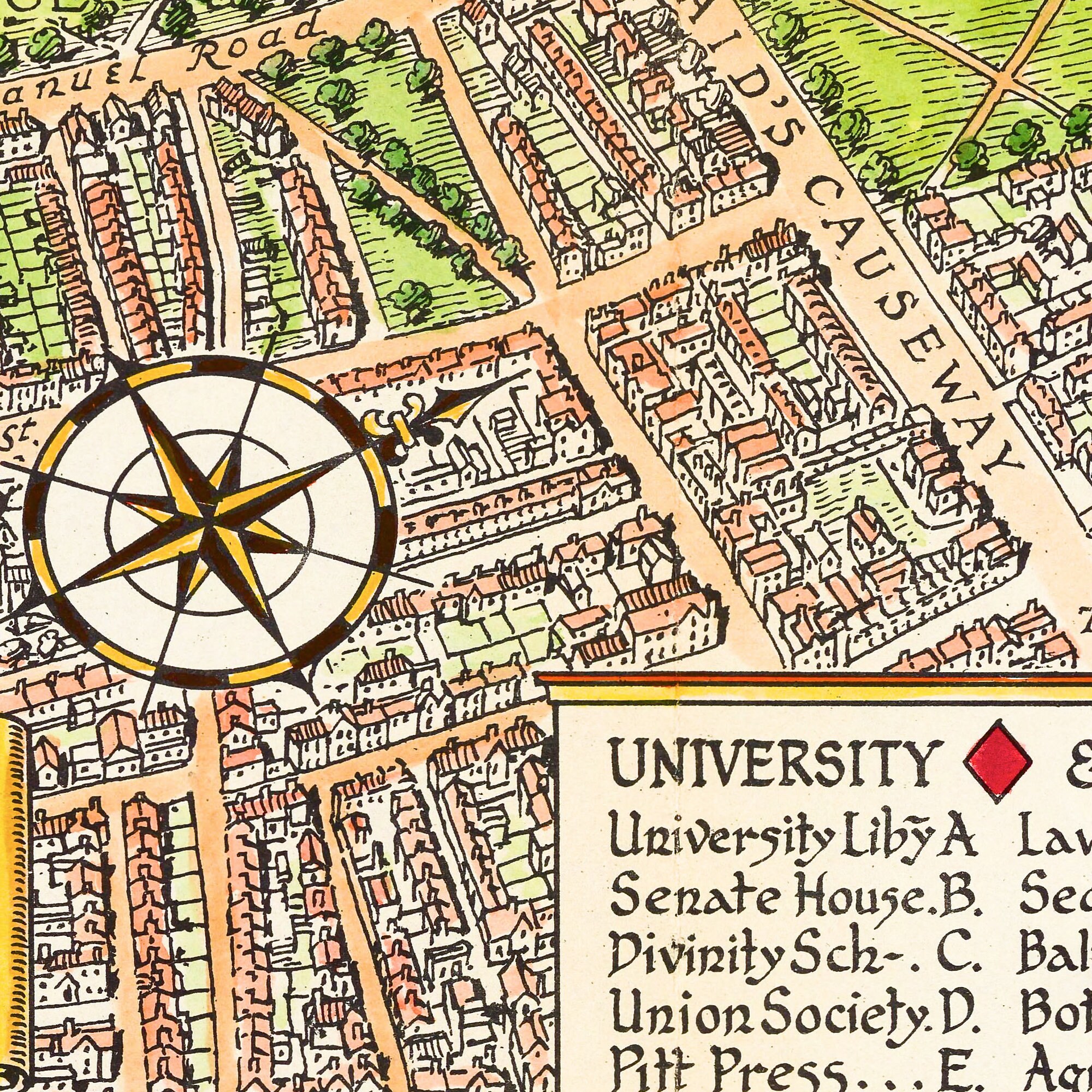 Old Map of Cambridge England UK 1929 - Art Print - Vintage Poster ...