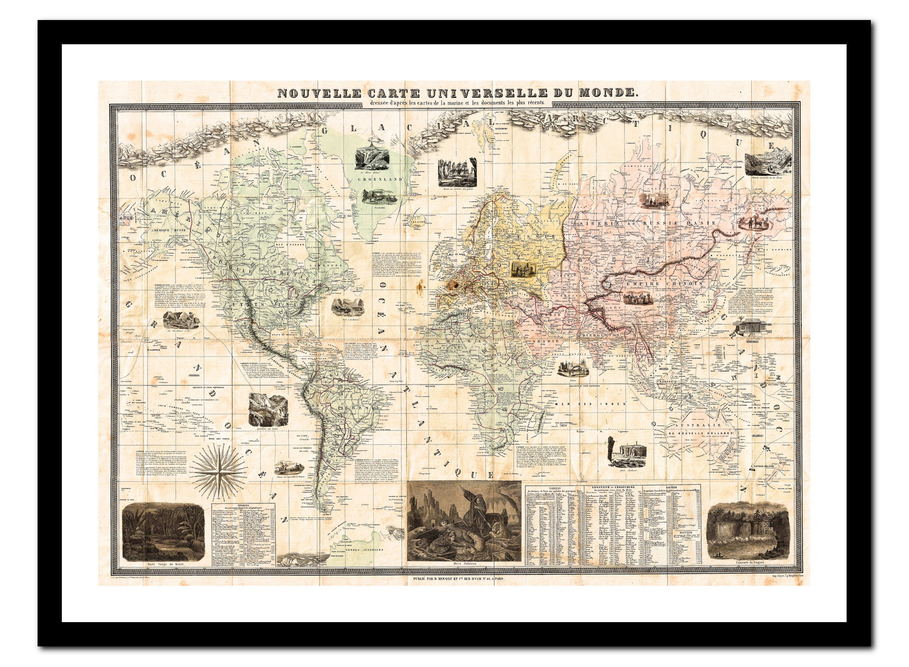 Old Map of World 1859 Art Print Vintage Poster Antique Old Picture ...