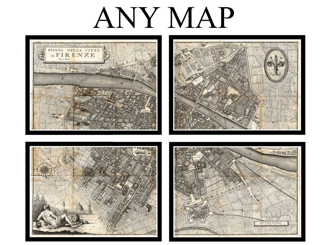 340+ Old Maps Prints - 4 Panels - Large Wall Art Decor - Classic Retro ...