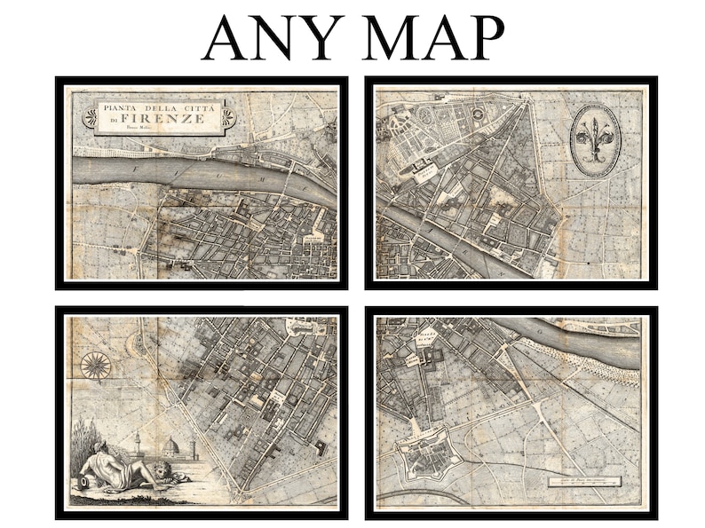 300 Old Maps Prints 4 Panels Large Wall Art Decor Classic Retro ...
