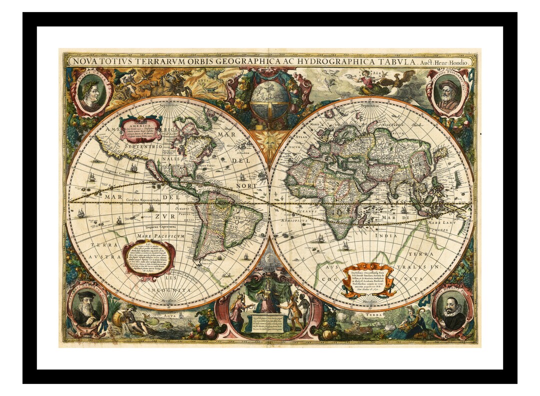 Old Map of World 1630 - Art Print - Vintage Poster - Antique Old ...