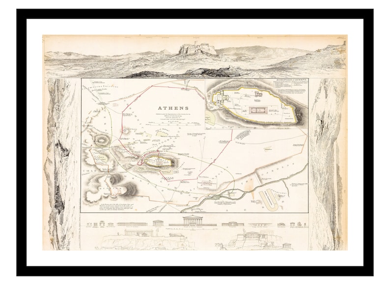 Old Map of Athens Greece Europe 1832 Art Print Vintage Poster Antique ...