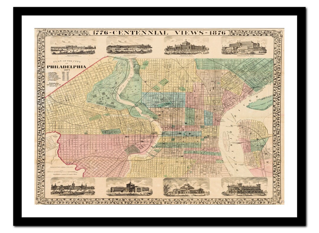 Old Map of Philadelphia USA North America 1876 - Vintage Map Poster ...