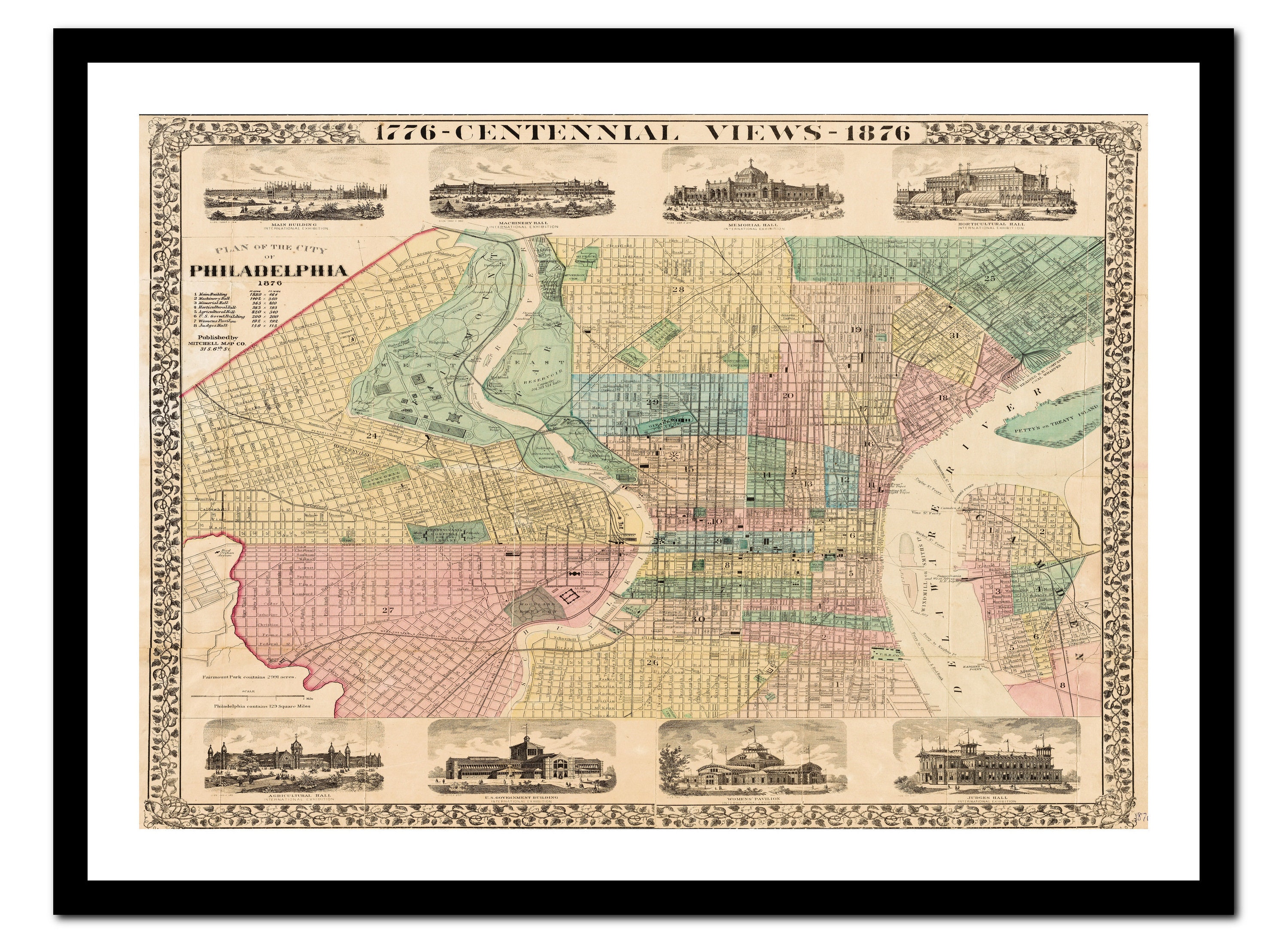 Old Map of Philadelphia USA North America 1876 Vintage Map Poster ...