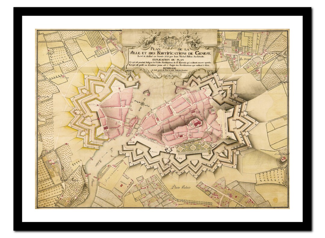Old Map of Geneva Switzerland Europe 1735 - Art Print - Vintage Poster ...
