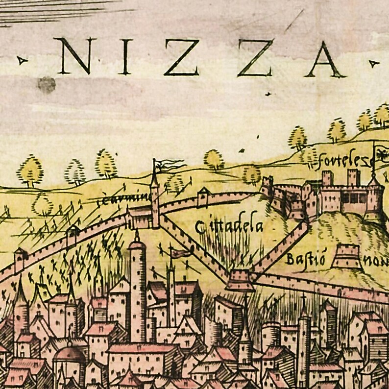 Old Map of Nice France Europe 1543 - Art Print - Vintage Poster ...