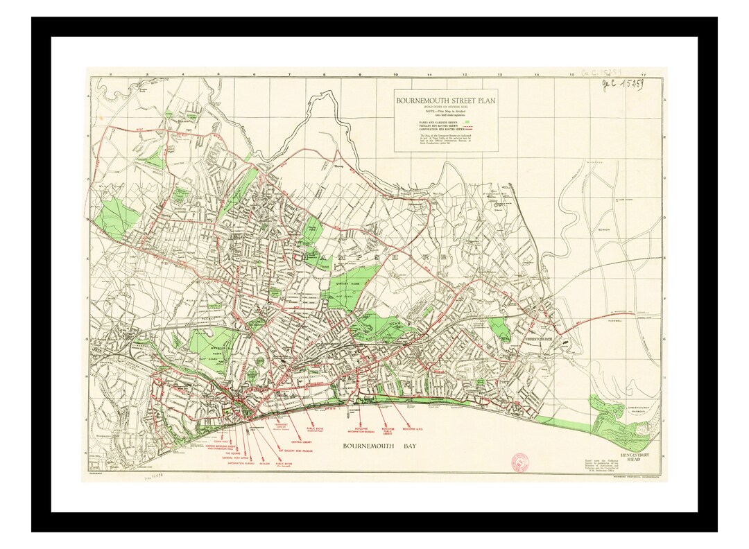 Old Map of Bournemouth England UK 1938 - Art Print - Vintage Poster ...