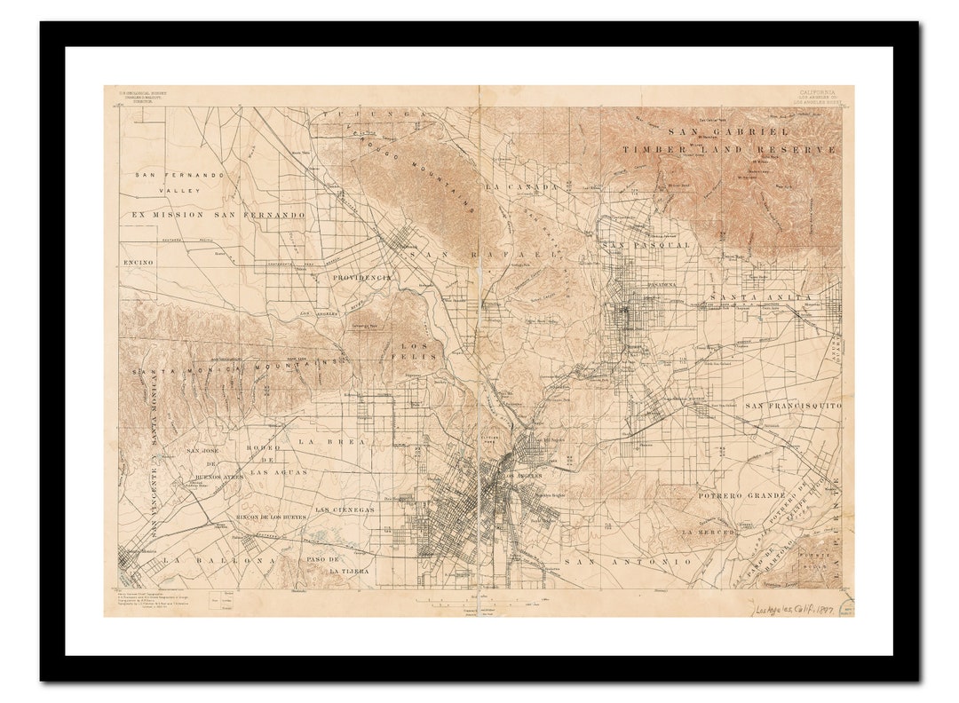 Old Map of Los Angeles USA North America 1896 - Art Print - Vintage ...