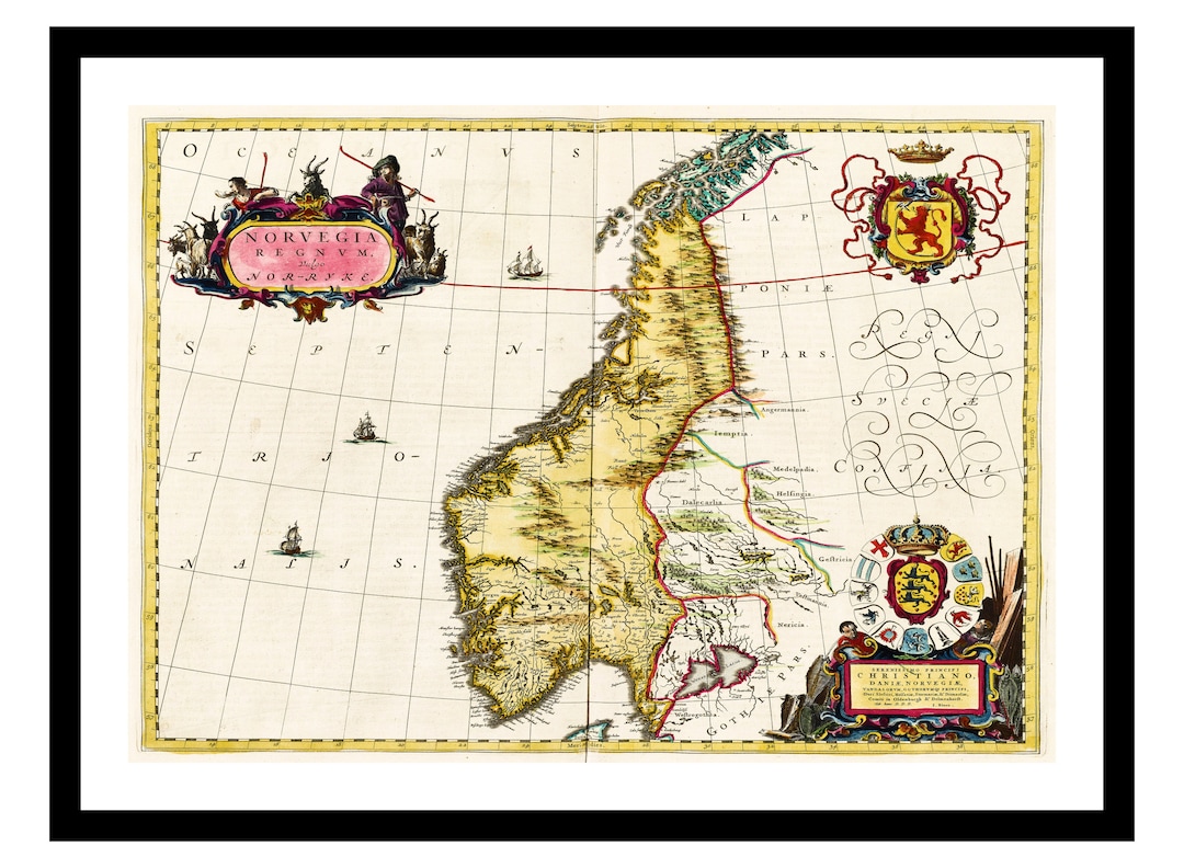 Old Map of Norway Europe 1665 - Art Print - Vintage Poster - Antique ...