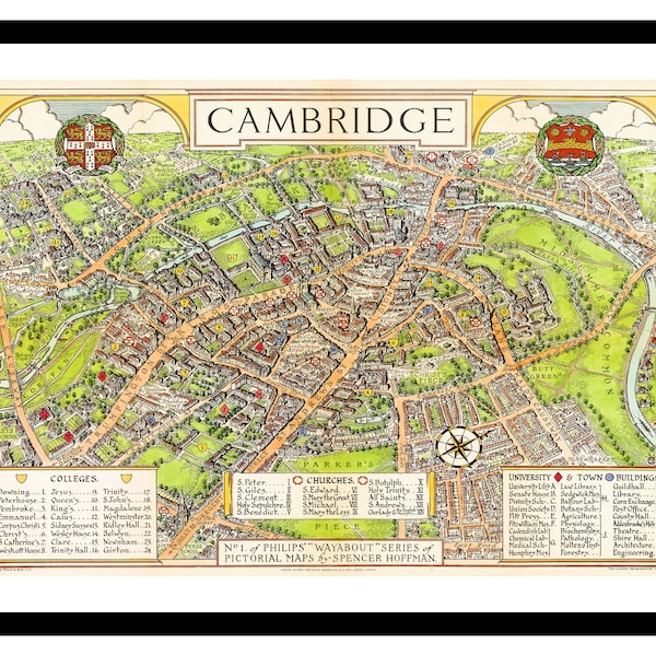 Antique Map of Cambridge England - Etsy