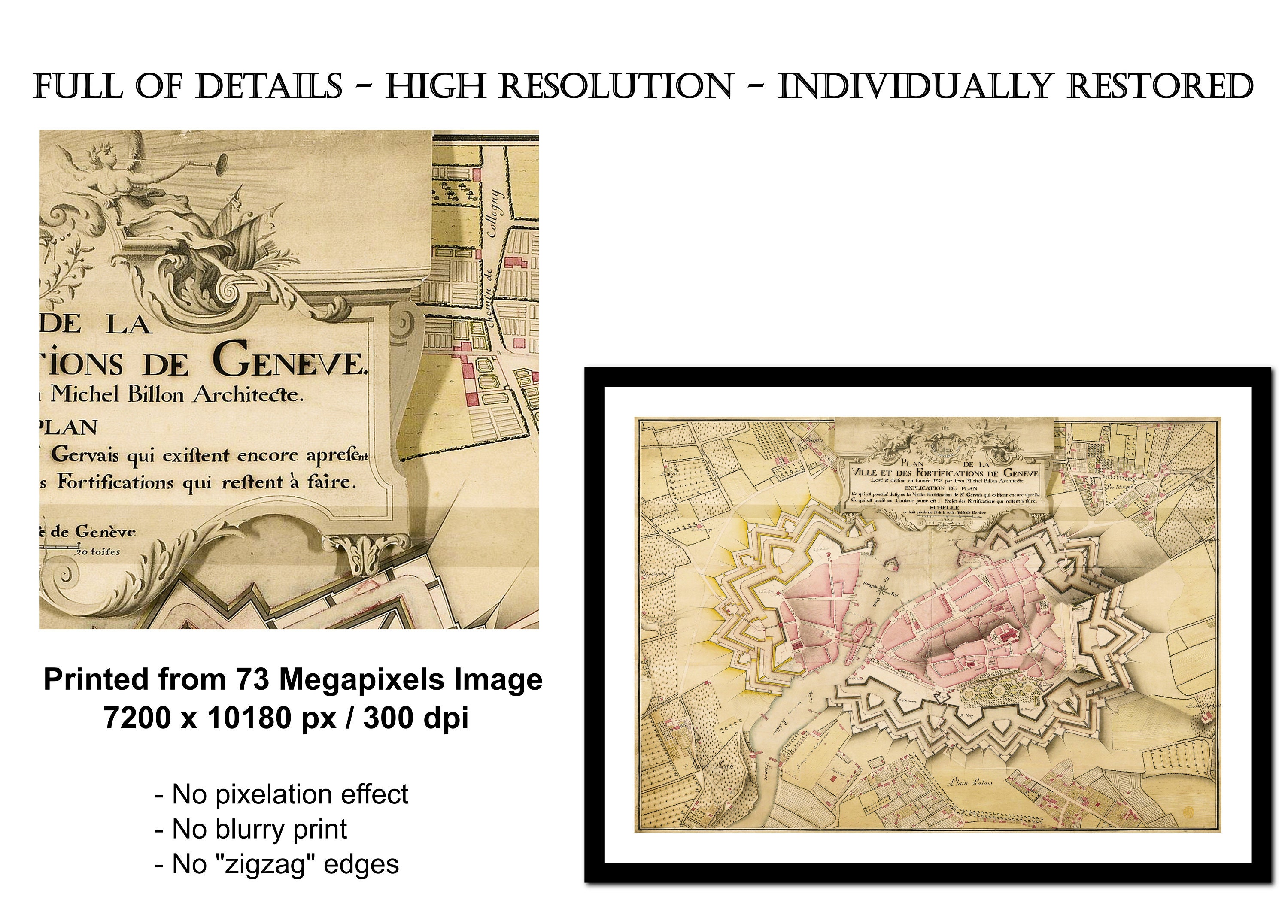 Old Map of Geneva Switzerland Europe 1735 - Art Print - Vintage Poster ...