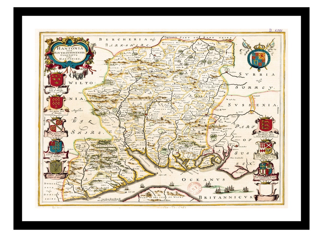Old Map of Hampshire England UK 1645 - Art Print - Vintage Poster ...