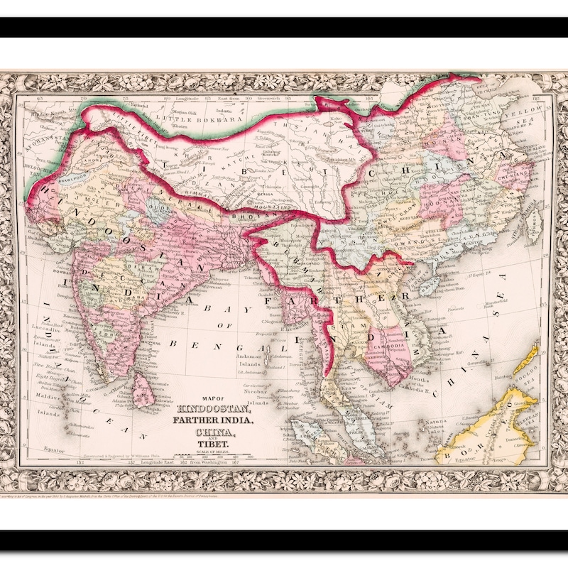 Map China and India - Etsy UK