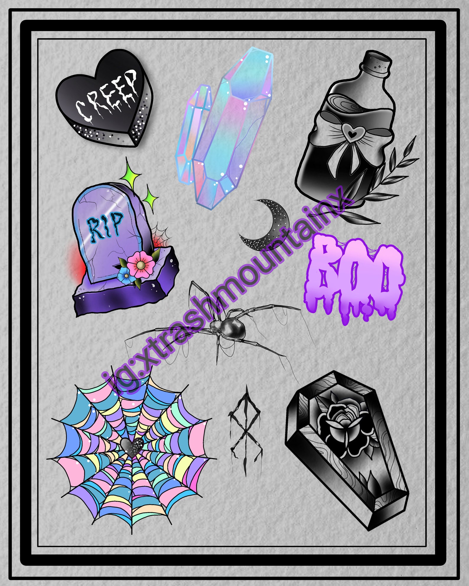 Spooky Tattoo Flash Sheet - Etsy