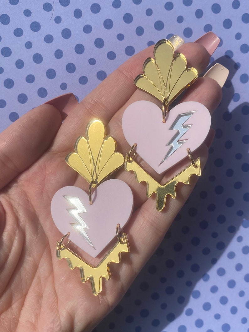 Bleeding Heart Gold Pink Lightning Bolt Statement Acrylic - Etsy
