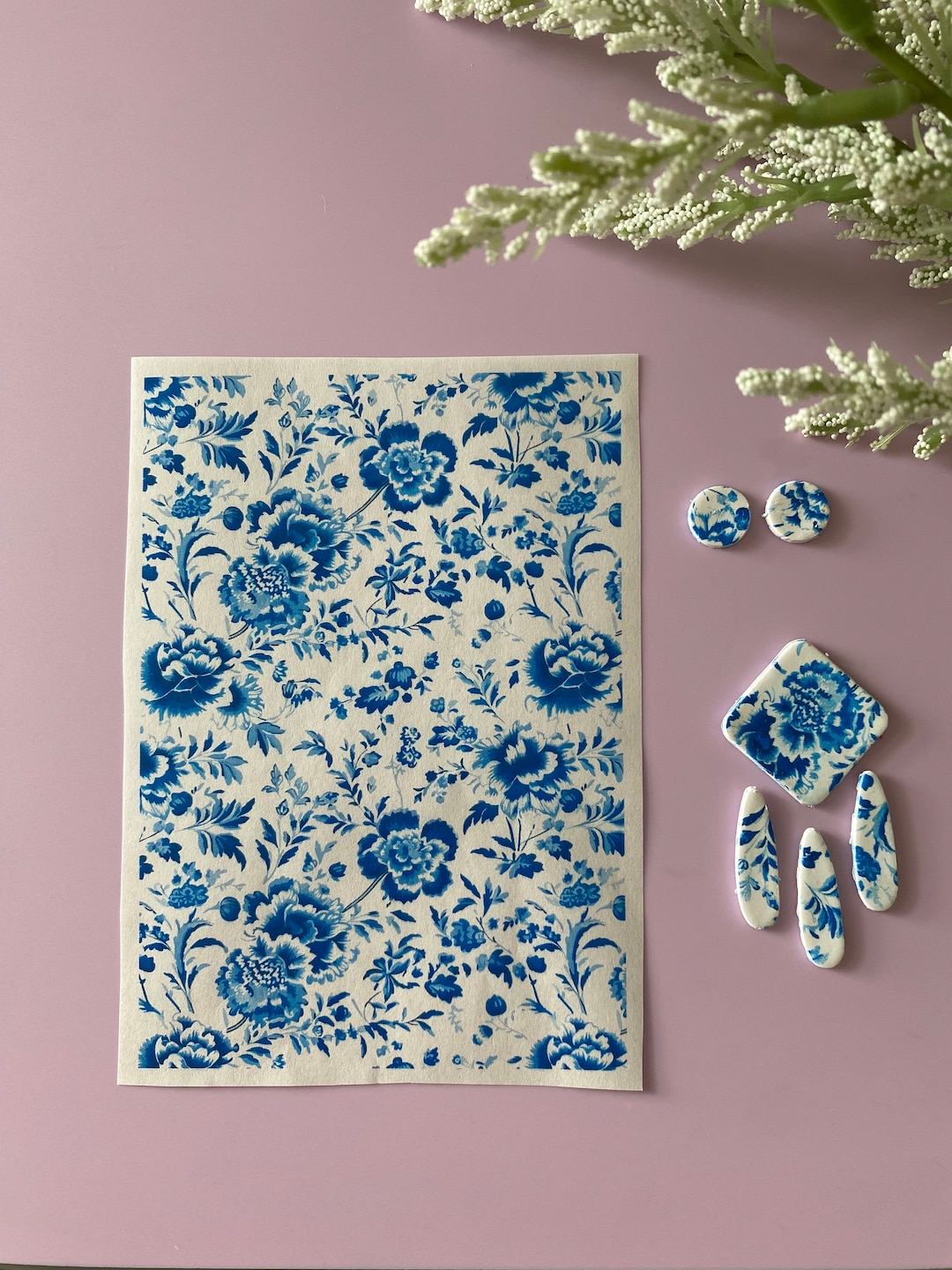 Water Disolving Blue Floral Vase Polymer Clay Image Transfer Tattoo - Etsy