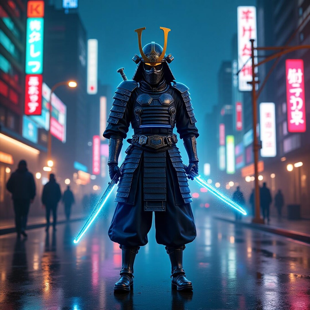 Futuristic Cyberpunk Samurai Wall Art – Ai-generated Digital Print, Sci ...