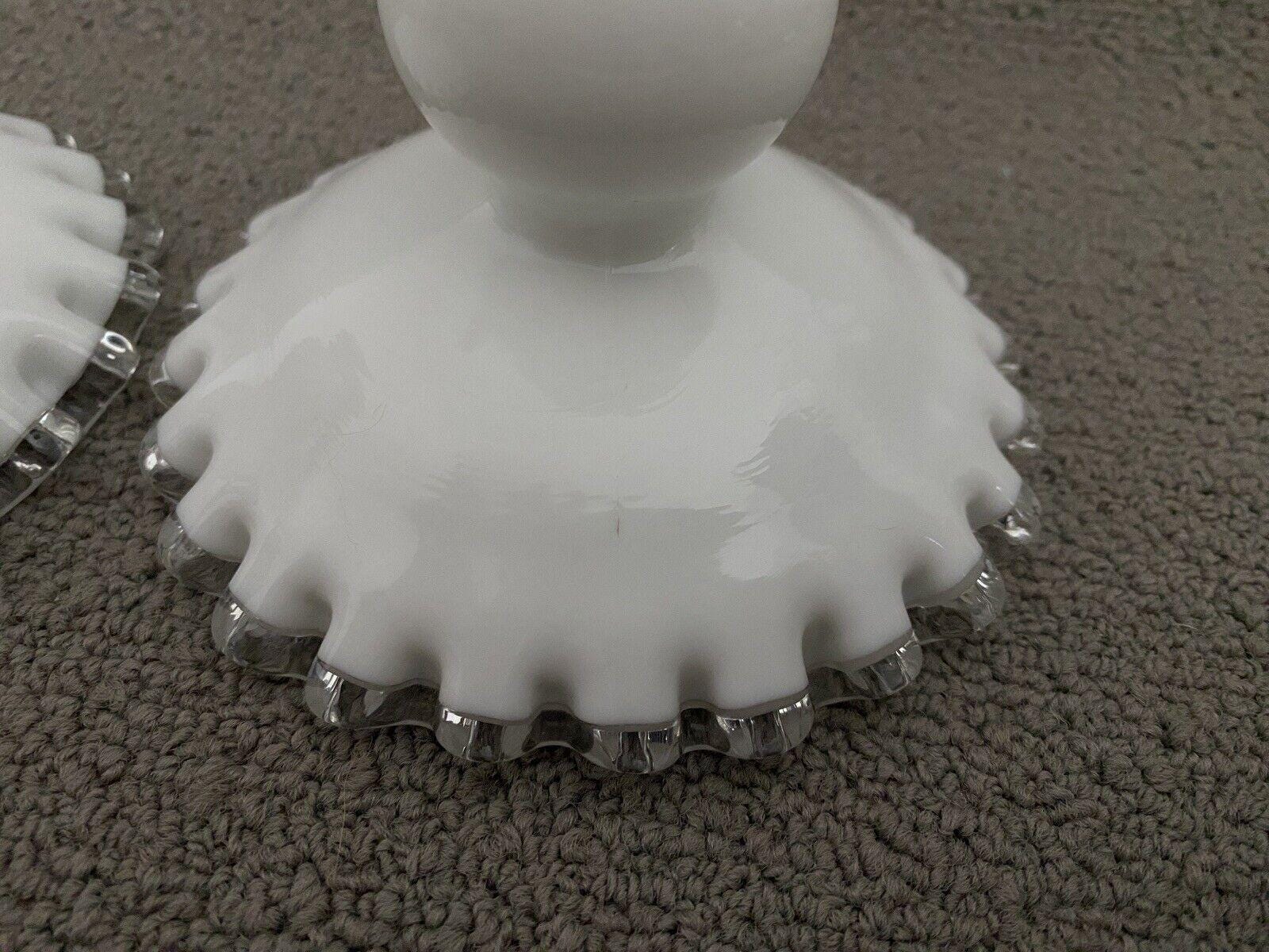 Set of Vintage Fenton Milk Glass Silver Crest Candlesticks Candle ...
