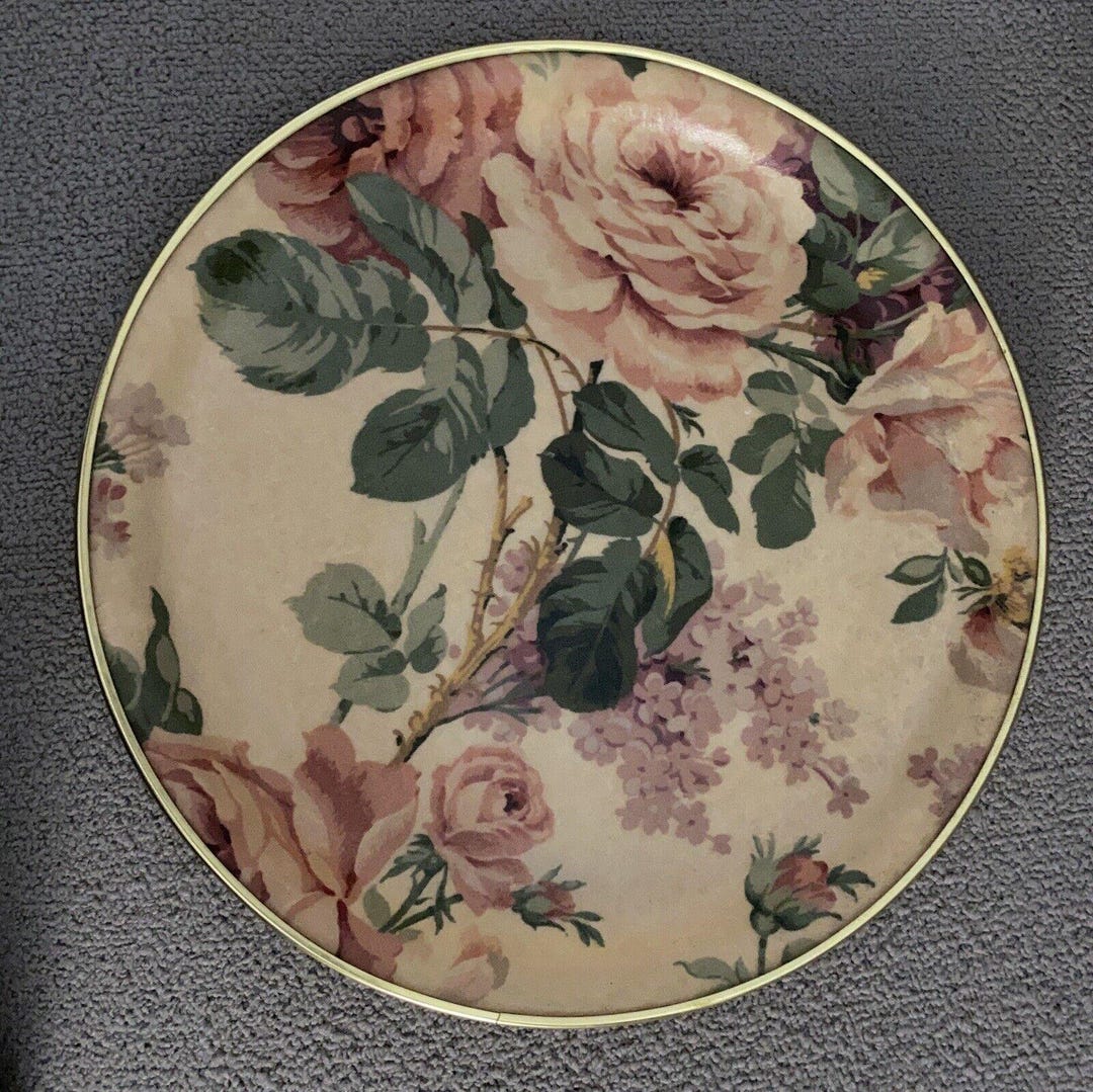 Vintage Arnold Designs LTD Round Gold Edged Tea Tray Rose Floral Pink ...