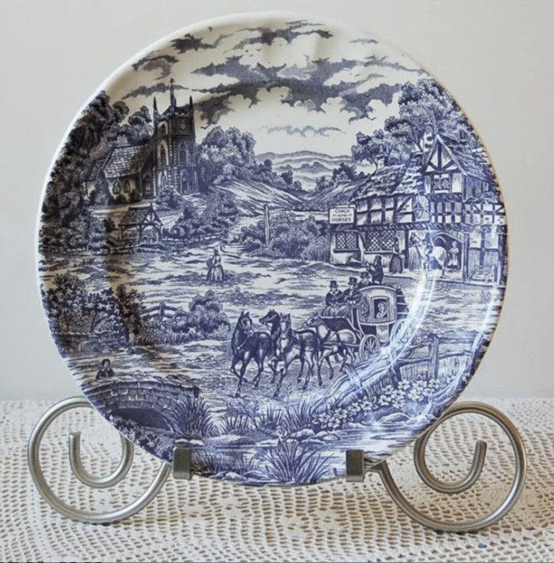 Castellania Blue & White Stagecoach Horses Pattern 8" Plate - Etsy