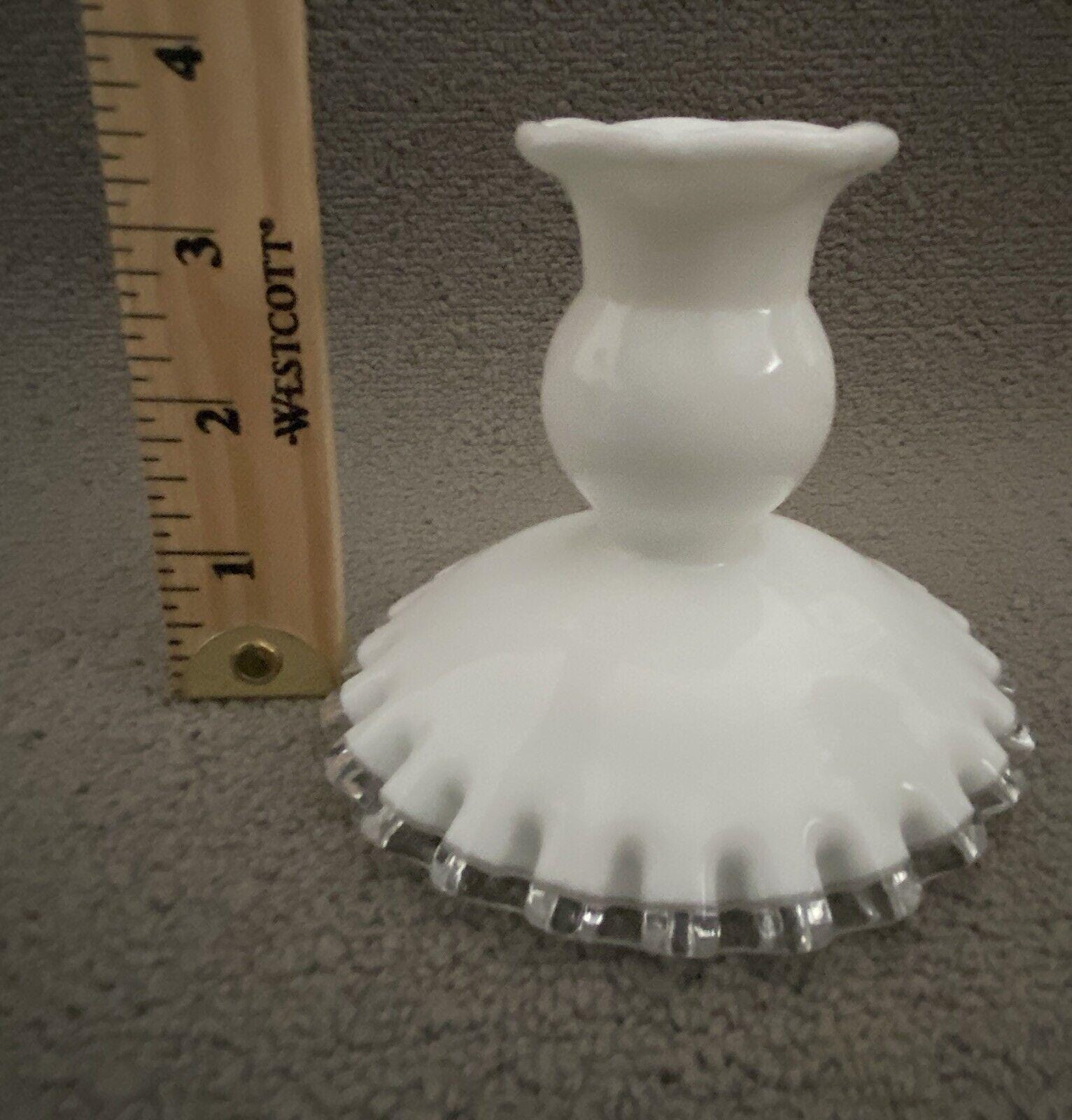 Set of Vintage Fenton Milk Glass Silver Crest Candlesticks Candle ...
