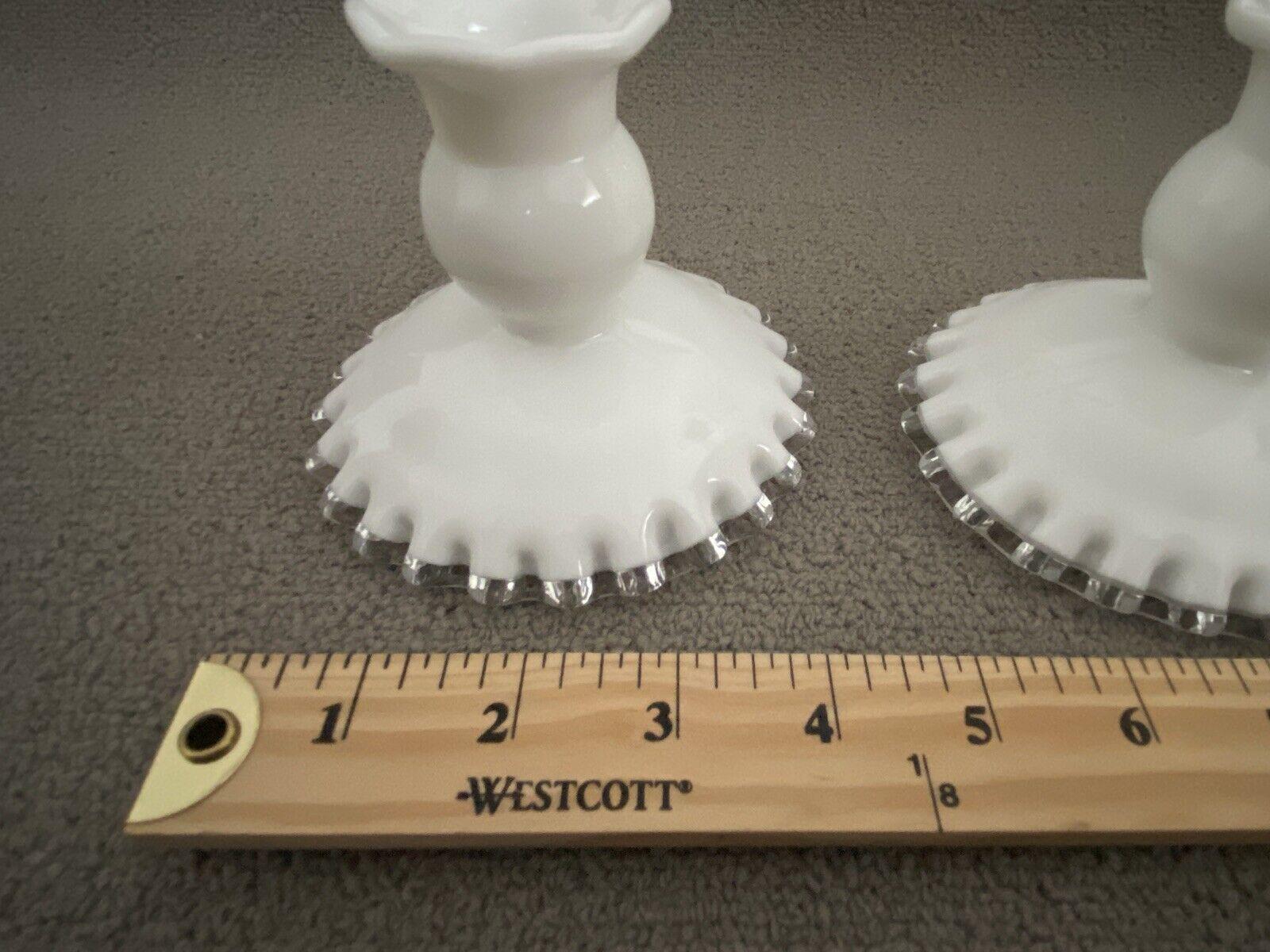 Set of Vintage Fenton Milk Glass Silver Crest Candlesticks Candle Holder - Etsy