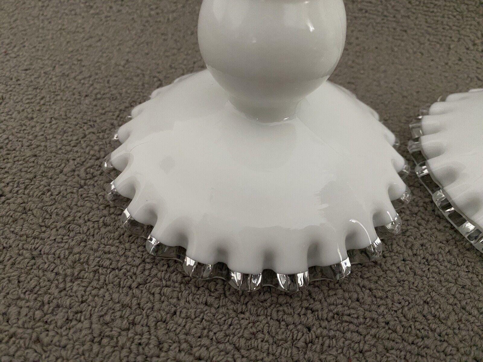 Set of Vintage Fenton Milk Glass Silver Crest Candlesticks Candle ...