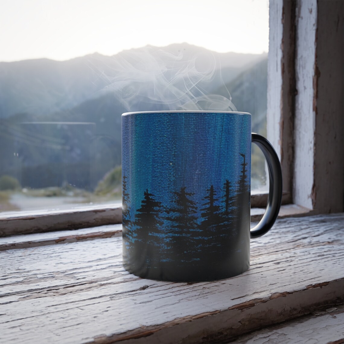 Northern Lights Color Morphing Painting Art Print Mug, 11oz, Gift for ...
