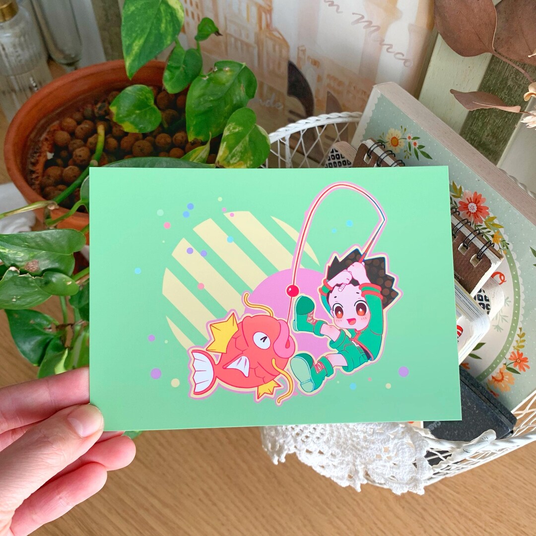 Fishing Anime Boy Magical Carp Art Print Postcard, Dorm Room Wall Art ...