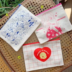 Kawaii Cute Canvas Pencil Pouches | Kawaii Make-up Bag | Aesthetic ...