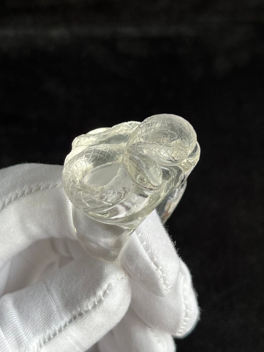 Natural Rock Crystal Handcarved Snake Ring 9 US, Crystal Ring, Stone ...