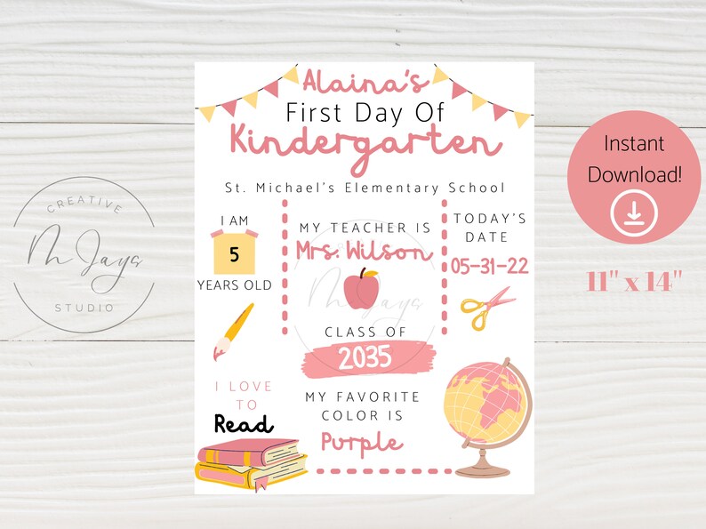 Back to School Sign Printable First Day of Kindergarten - Etsy