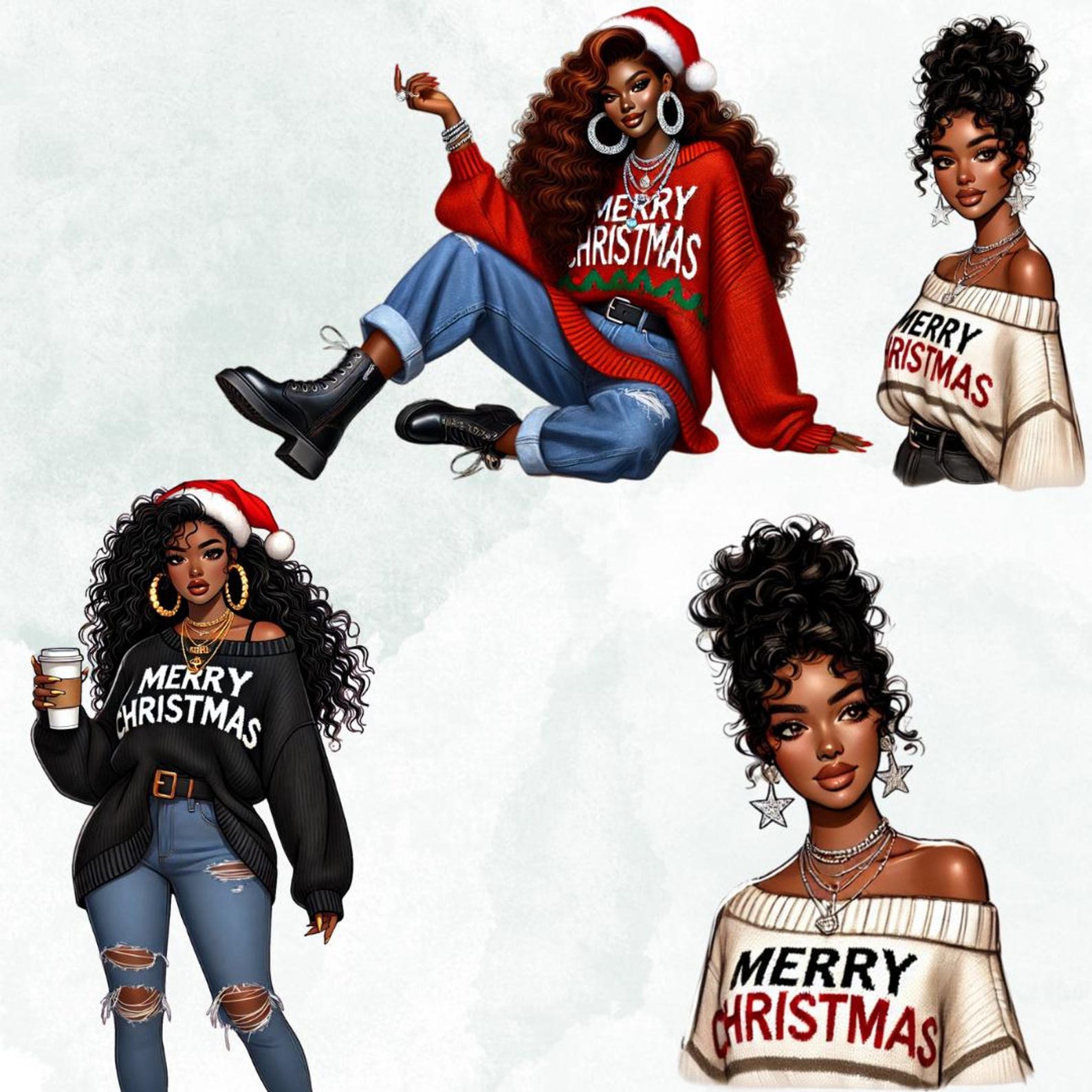 Black Girl Christmas Clipart Christmas Illustrations Black Girl Black