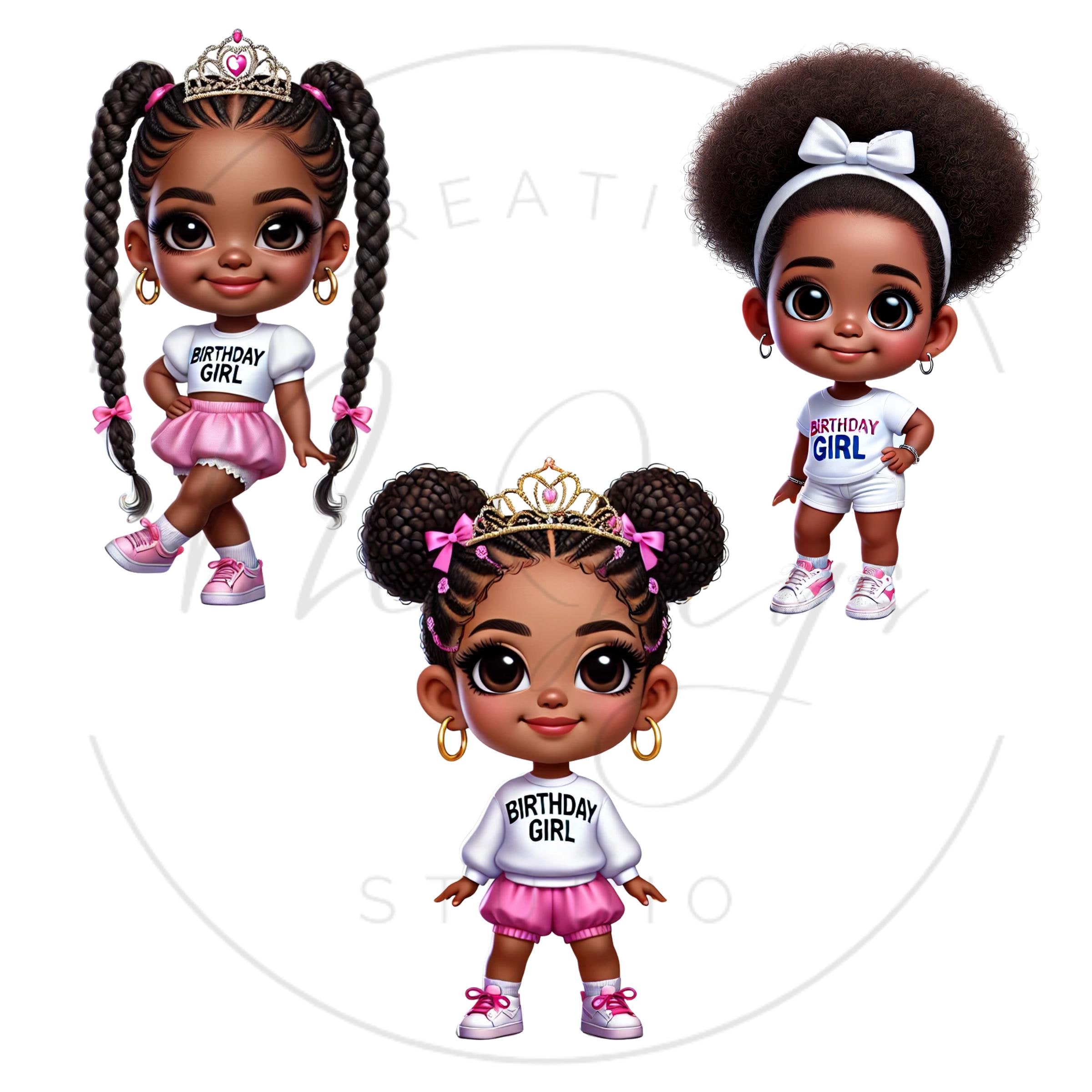 Little Black Girl Clip Art, 11 PNG Bundle, Afro Girls, Brown Kids ...