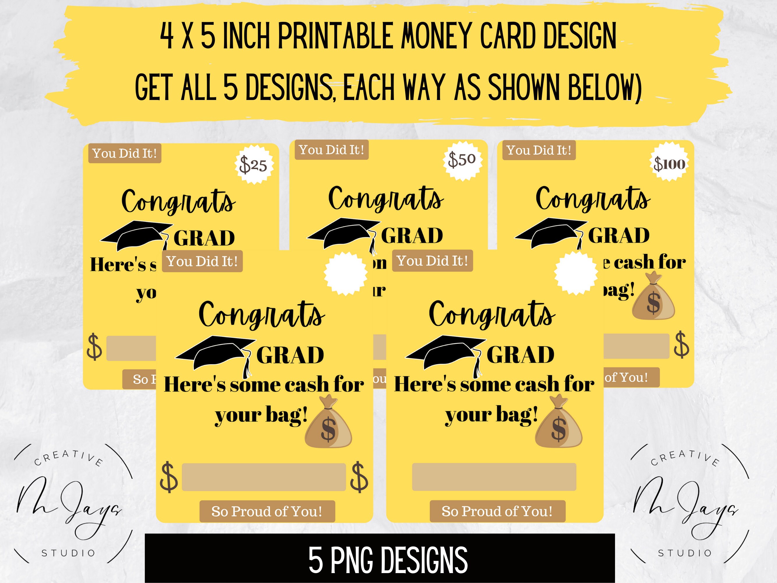 Printable Graduation Money Card, Money Card PNG Bundle, Money Card PNG ...