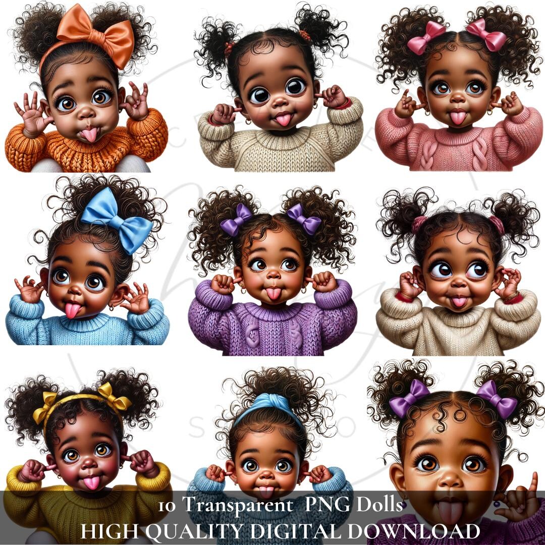 Little Black Girl Clip Art, 14 PNG Bundle, Afro Girls, Brown Kids ...