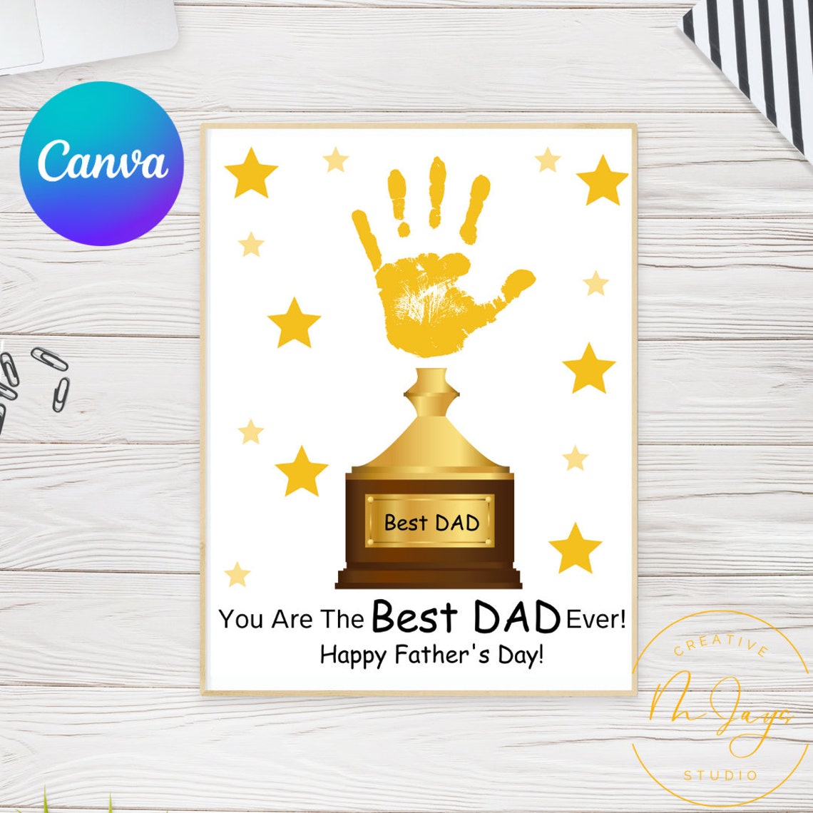 Trophy Handprint Art Gift for Dad, Fathers Day Handprint Craft, Gift ...