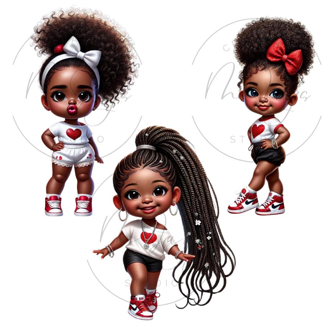 Little Black Girl Clip Art, 10 PNG Bundle, Afro Girls, Brown Kids ...