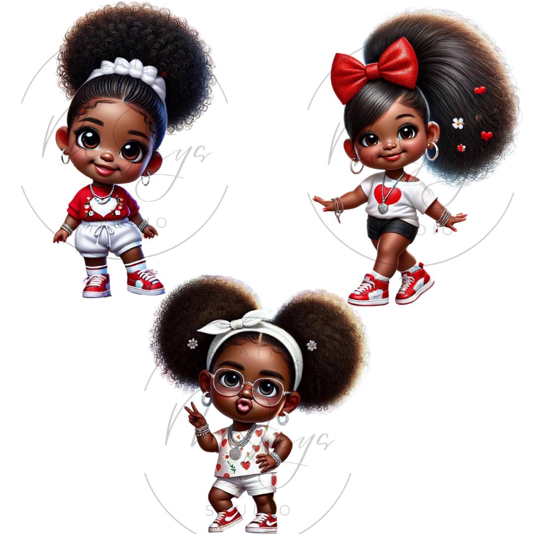 Little Black Girl Clip Art, 10 PNG Bundle, Afro Girls, Brown Kids ...